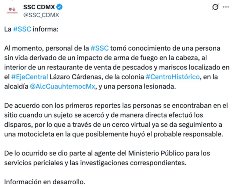 Una balacera en marisquería del Centro deja un muerto